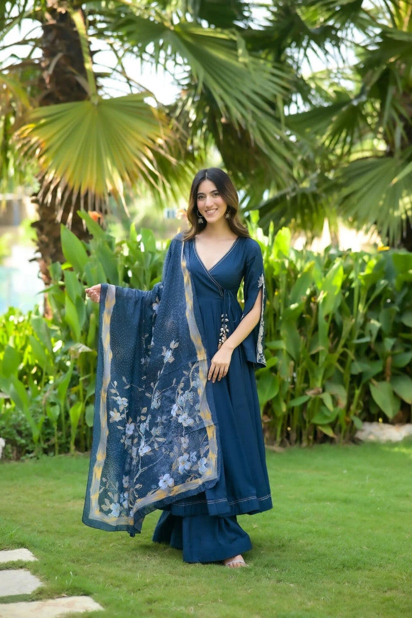 Buy Tanvi blue muslin suit set Online in India | Idaho Clothing