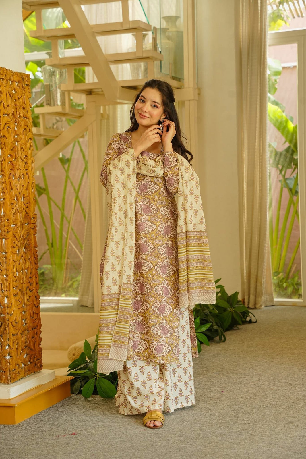 Ekavira Floral Cotton Straight Kurta Set