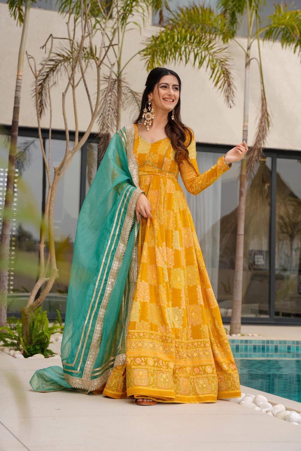 Buy Amber Spark Yellow Maxi Suit Set Online in India | Idaho Clothing